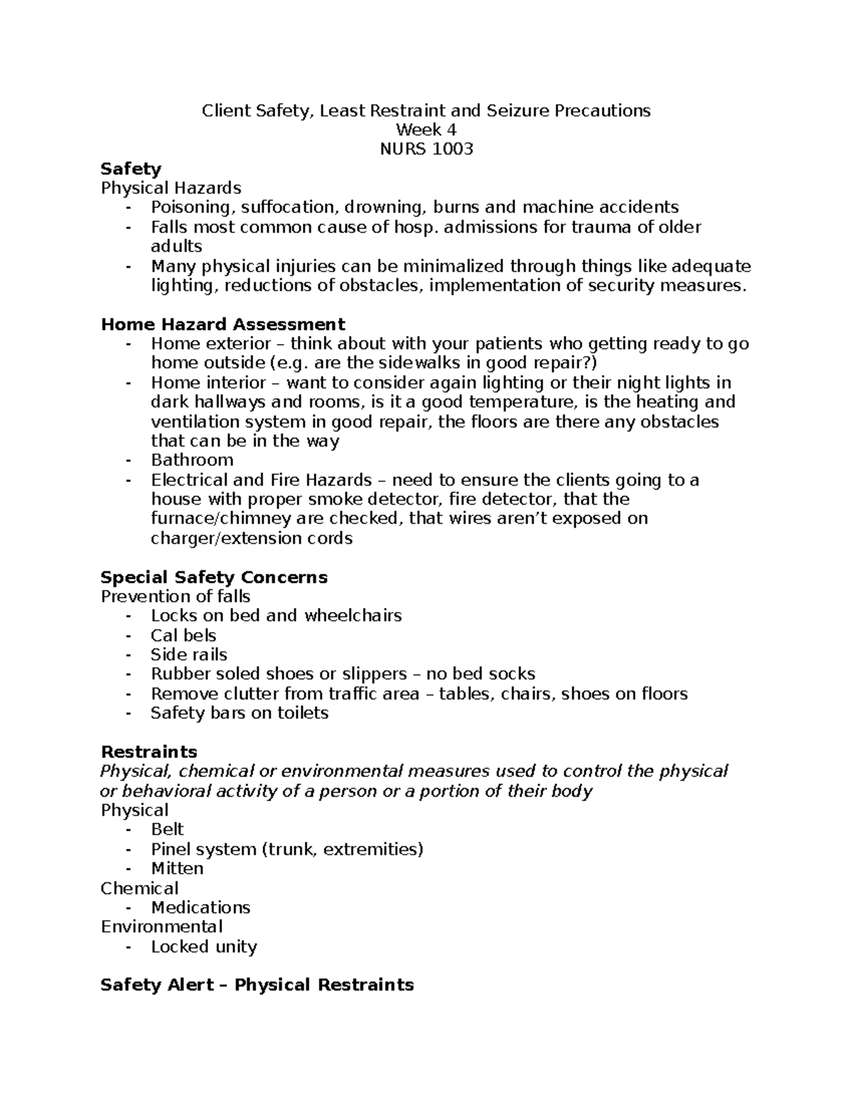 Client Safety - N/A - Client Safety, Least Restraint and Seizure ...