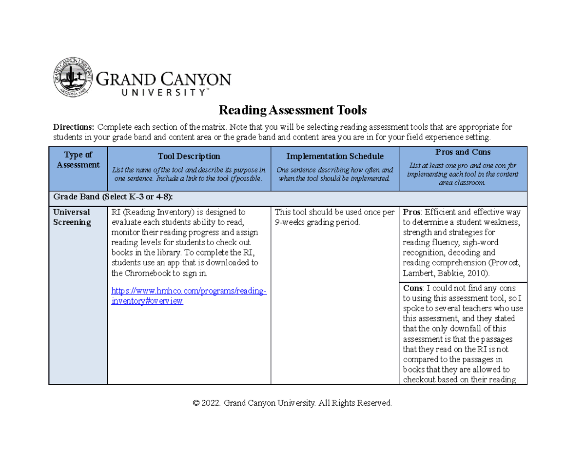 REA-325 T3 Reading Assessment Tools - Reading Assessment Tools ...