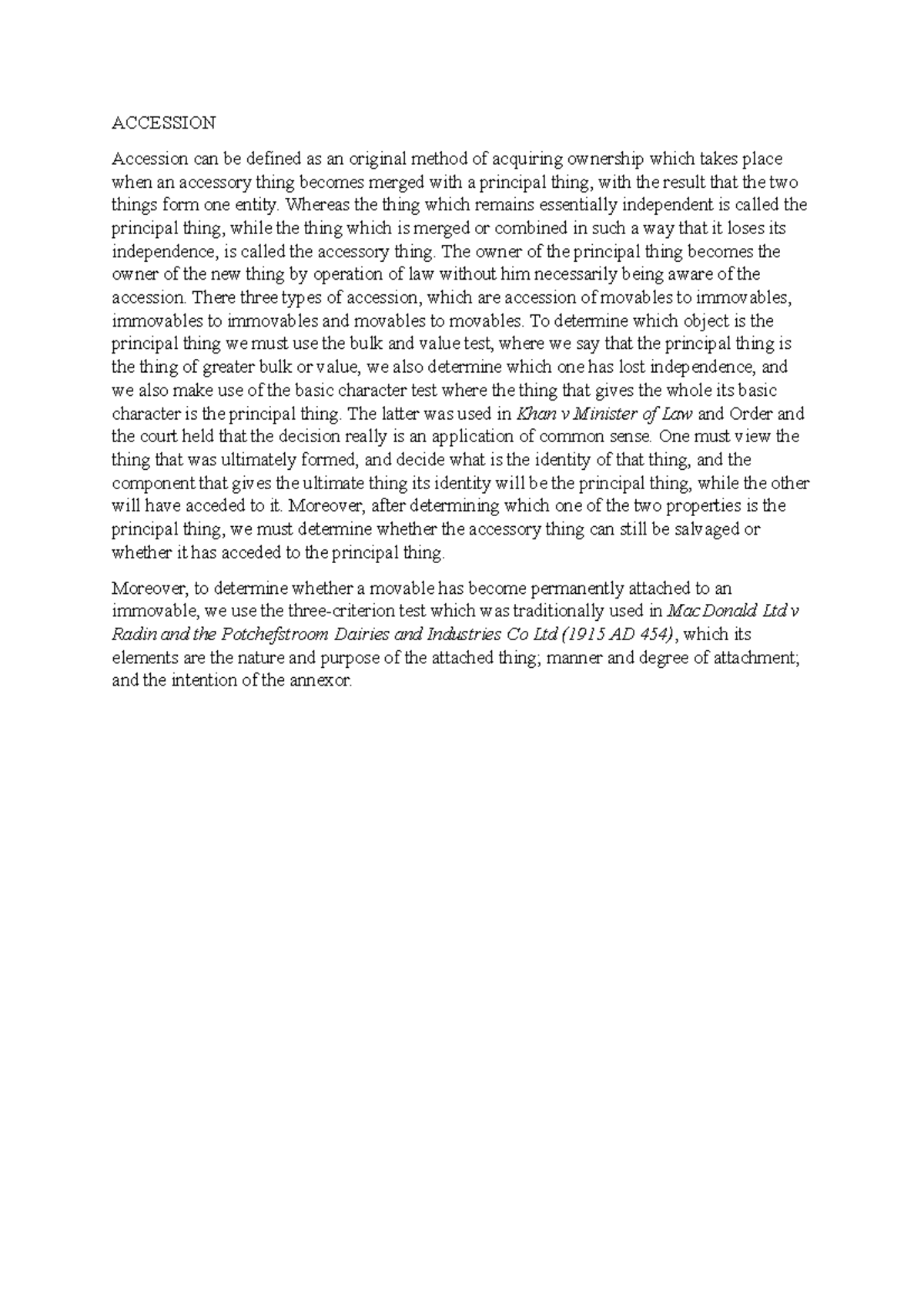 Accession - Introduction to the Law of Property - ACCESSION Accession ...