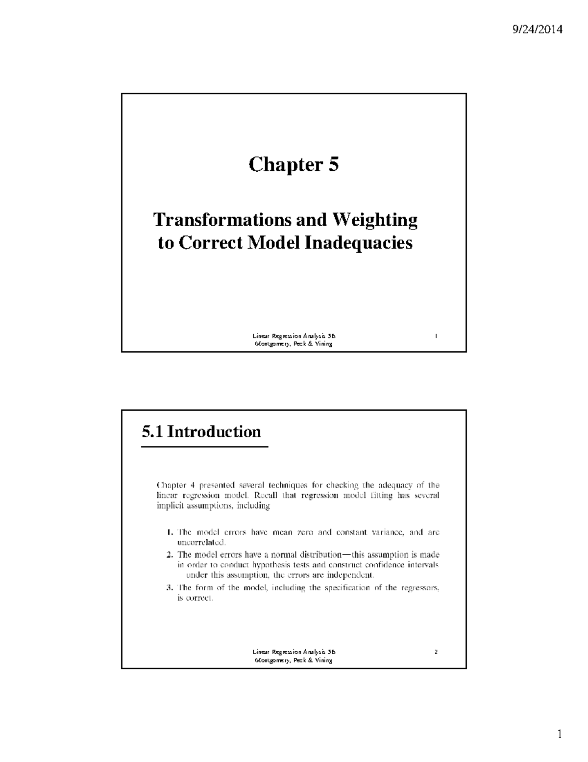 Chapter 05 Regression 5E - Linear Regression Analysis 5E Montgomery, Peck & Vining 1 Chapter 5 ...
