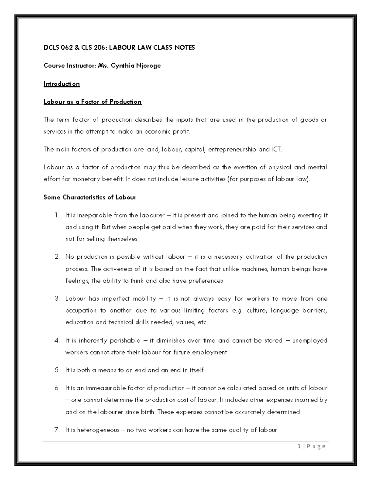 Labour LAW Class Notes updated - DCLS 062 & CLS 206: LABOUR LAW CLASS ...