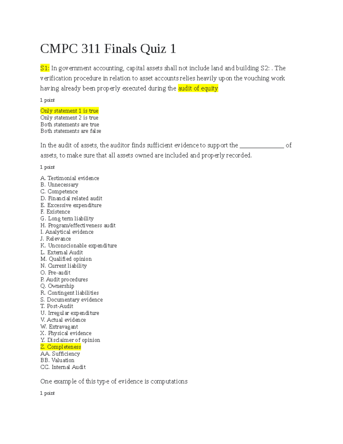 CMPC 311 Finals Quiz 1 - Lecture notes 1 - CMPC 311 Finals Quiz 1 S1 ...