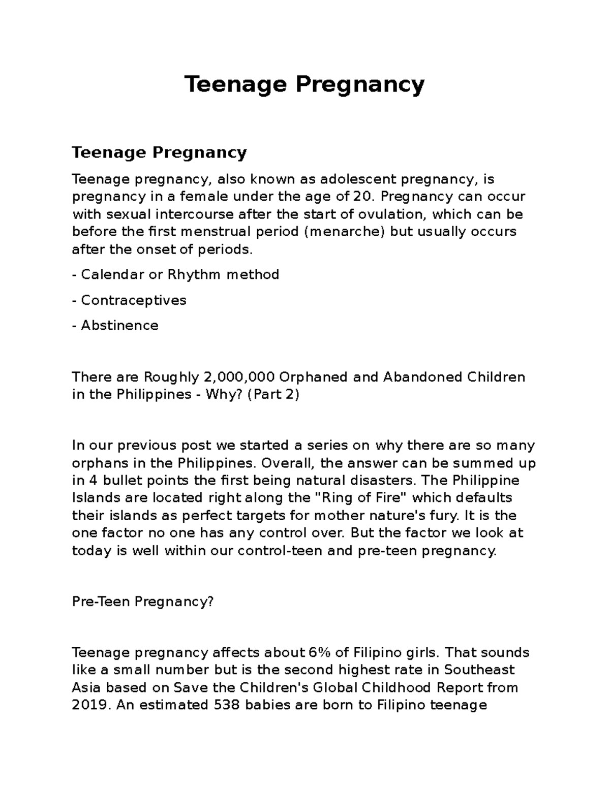 Teenage Pregnancy - Teenage Pregnancy Teenage Pregnancy Teenage ...