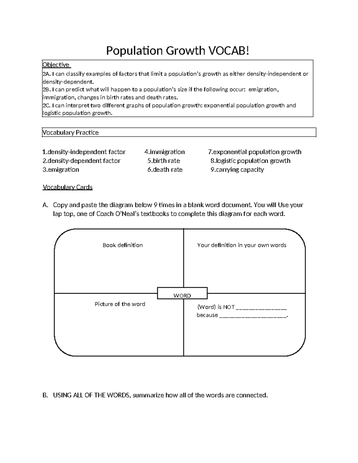 Population Growth Vocab - Population Growth VOCAB! Objective 2A. I can ...