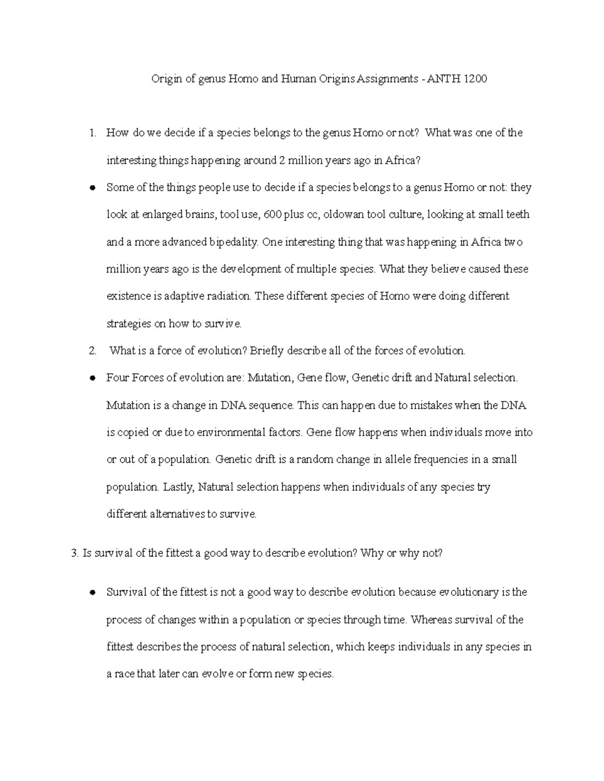 Origin of genus Homo and Human Origins Assignments - One interesting ...
