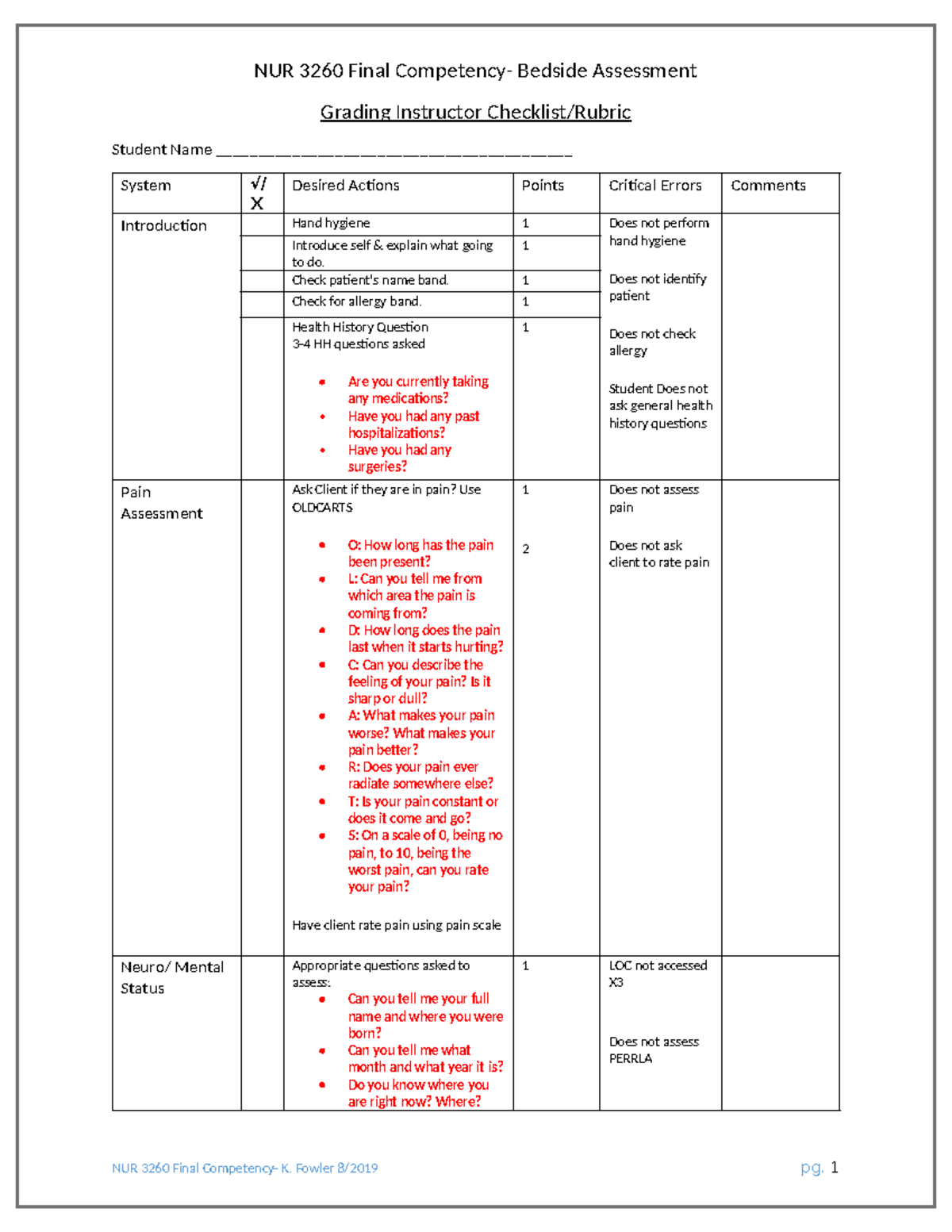 Final Skill Check Competency Grading Rubric - Grading Instructor ...