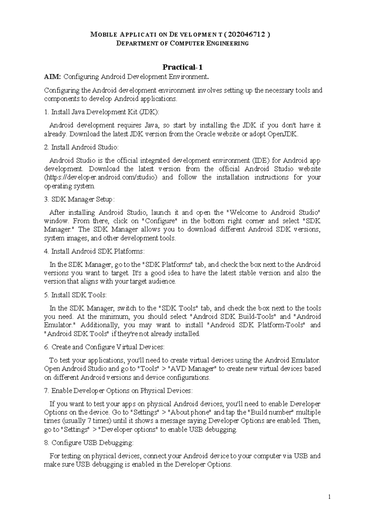 Lab manual 1-11 - DEPARTMENT OF COMPUTER ENGINEERING Practical- AIM ...