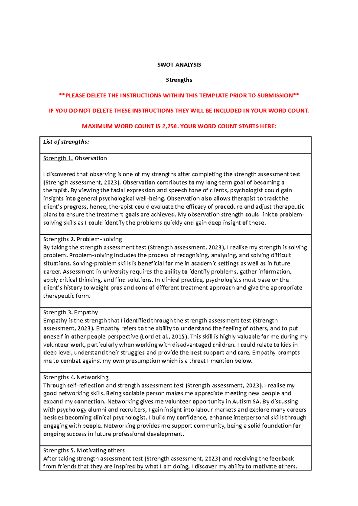 SWOT Analysis Strengths and Weaknesses - Studocu