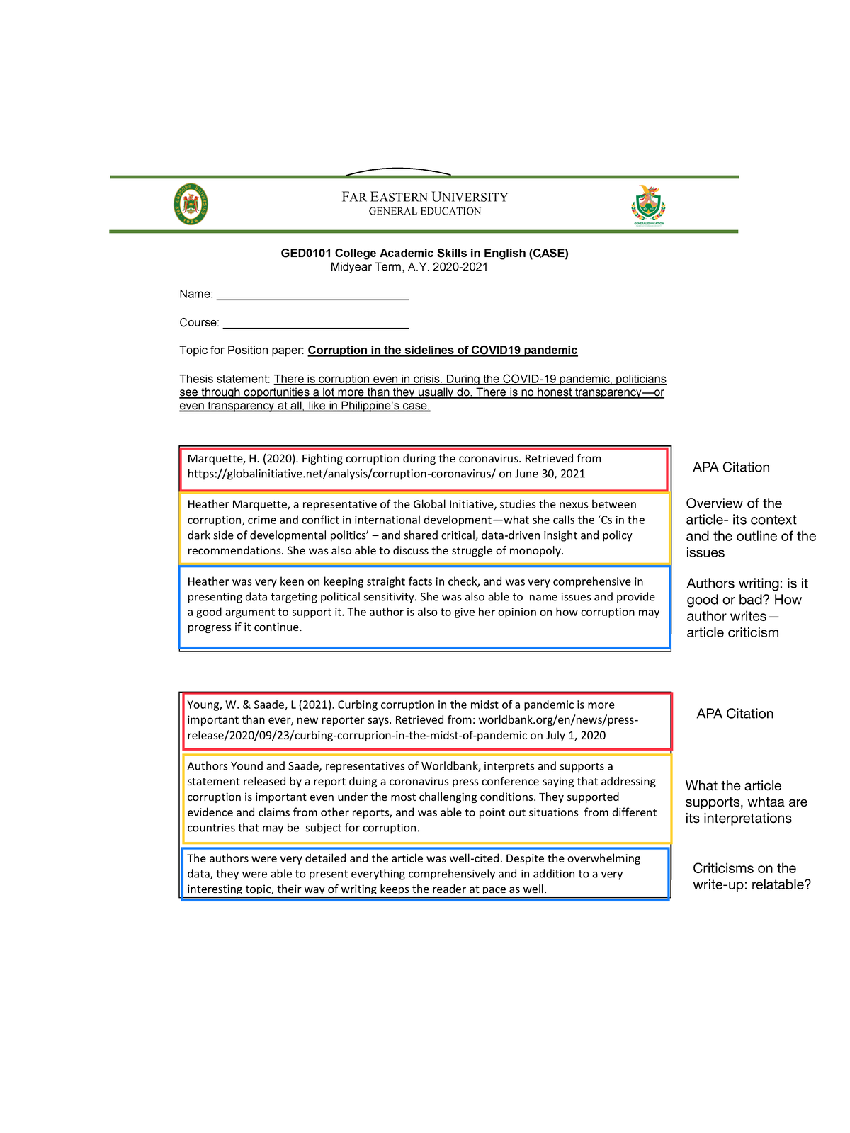 Pinacate SA1 CASE - POSITION PAPER - FAR EASTERN UNIVERSITY GENERAL ...