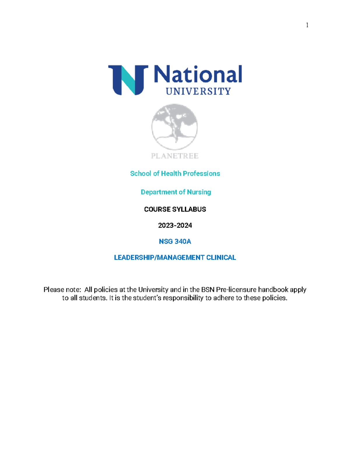 Syllabus NSG340A 2311 - Copy - School of Health Professions Department ...