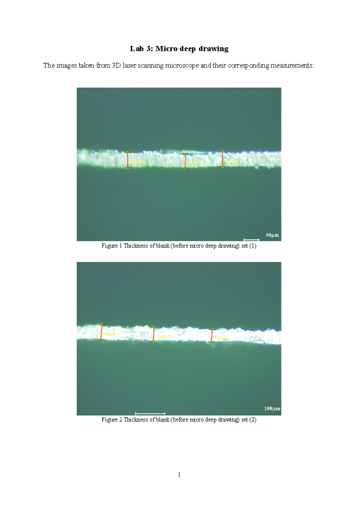 Lab 3 microscopy images and measurements - Lab 3: Micro deep drawing ...