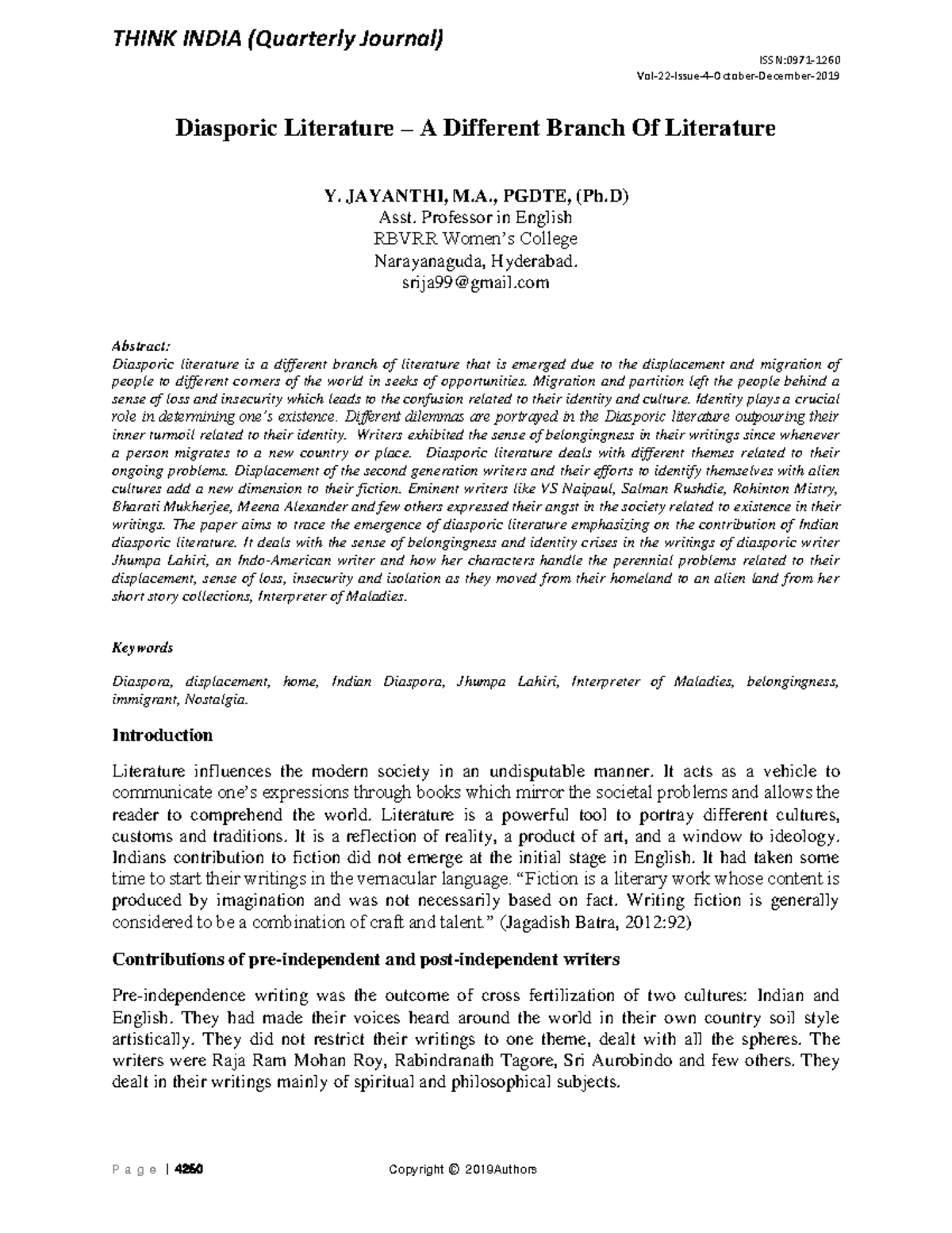 Diasporic Literature - ISSN:0971- Vol-22-Issue-4-October-December ...