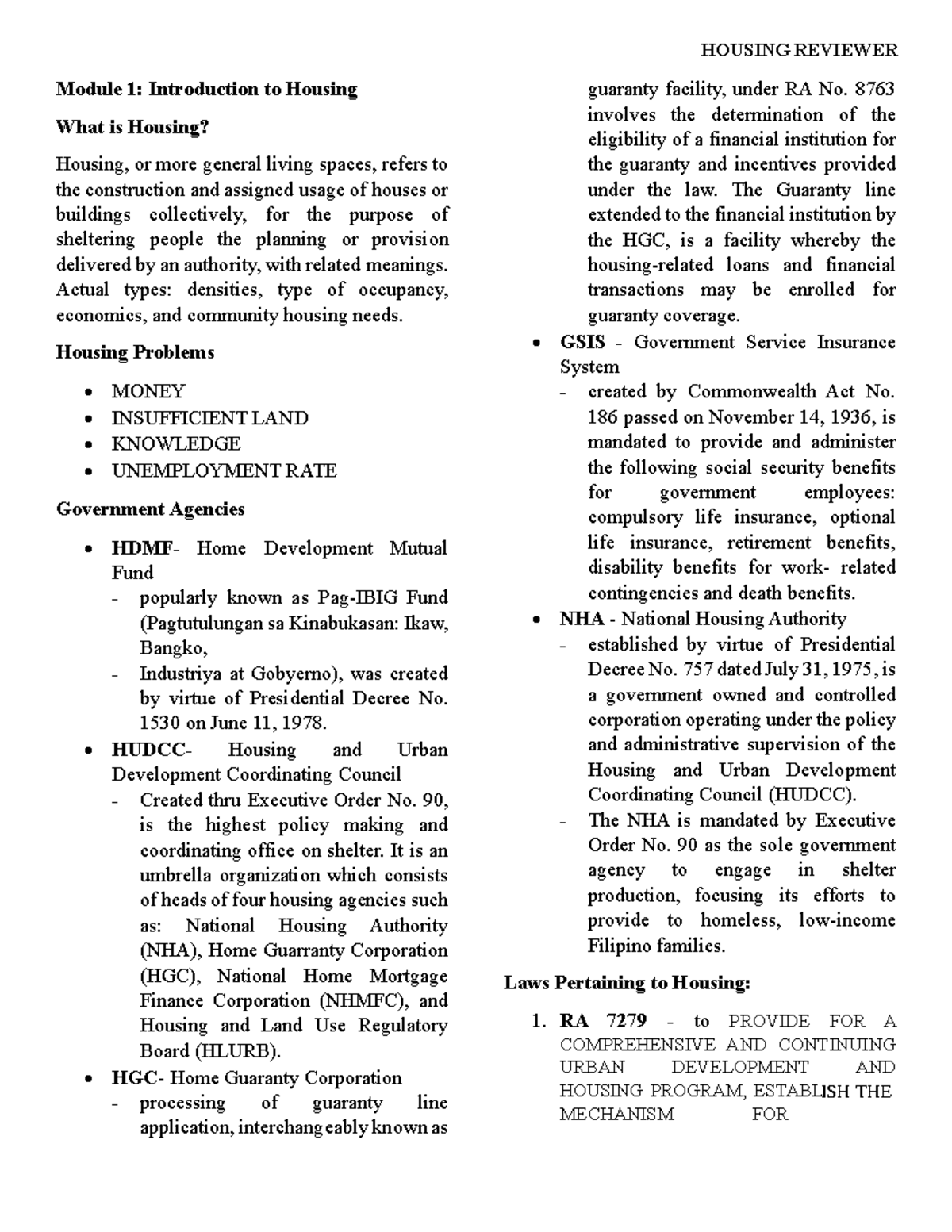 Housing-Reviewer-1 - Just housing reviewer - Module 1: Introduction to ...