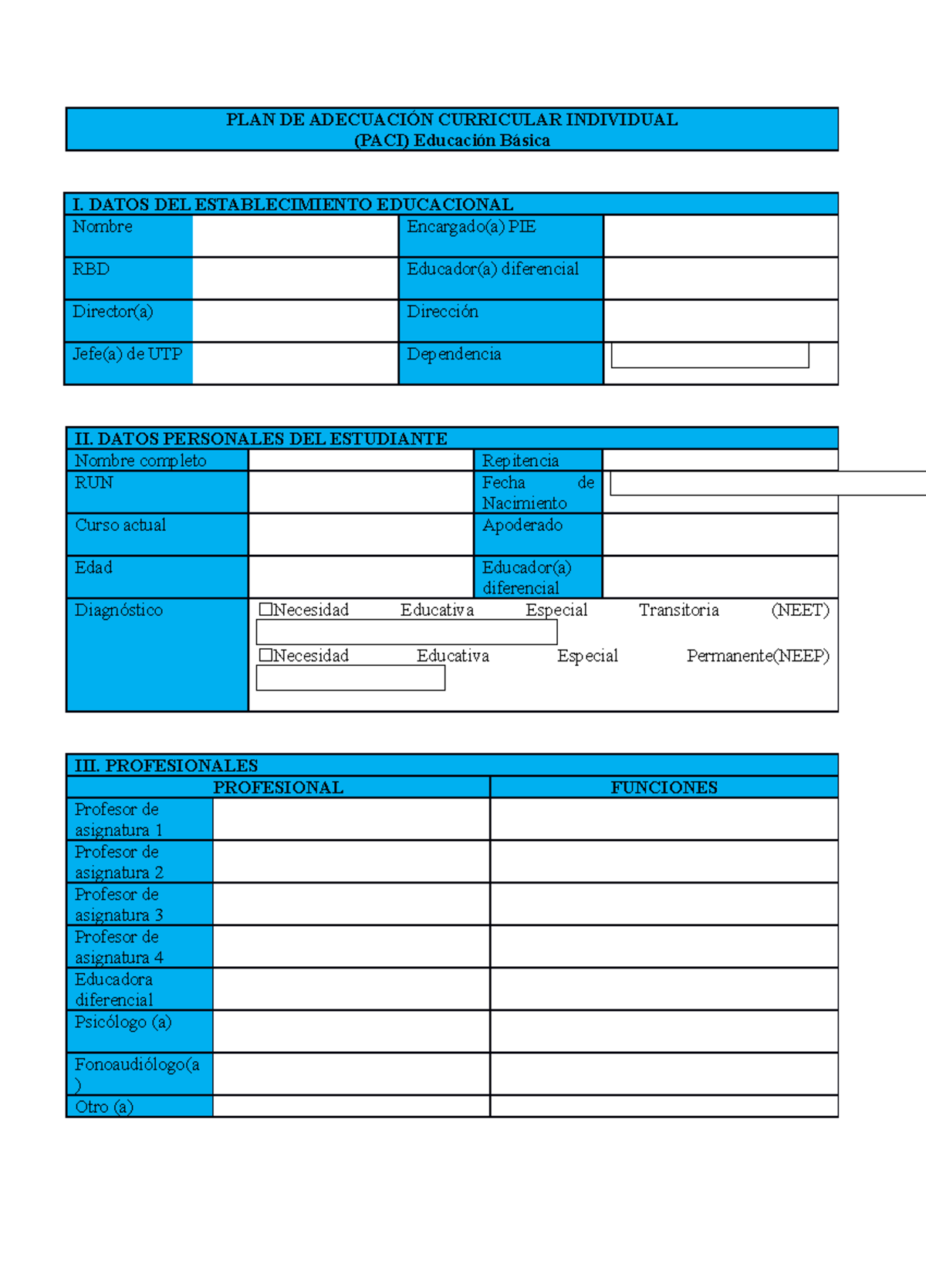 PACI - 5° Básico - Material para apoyo psicopedagogico - PLAN DE ...