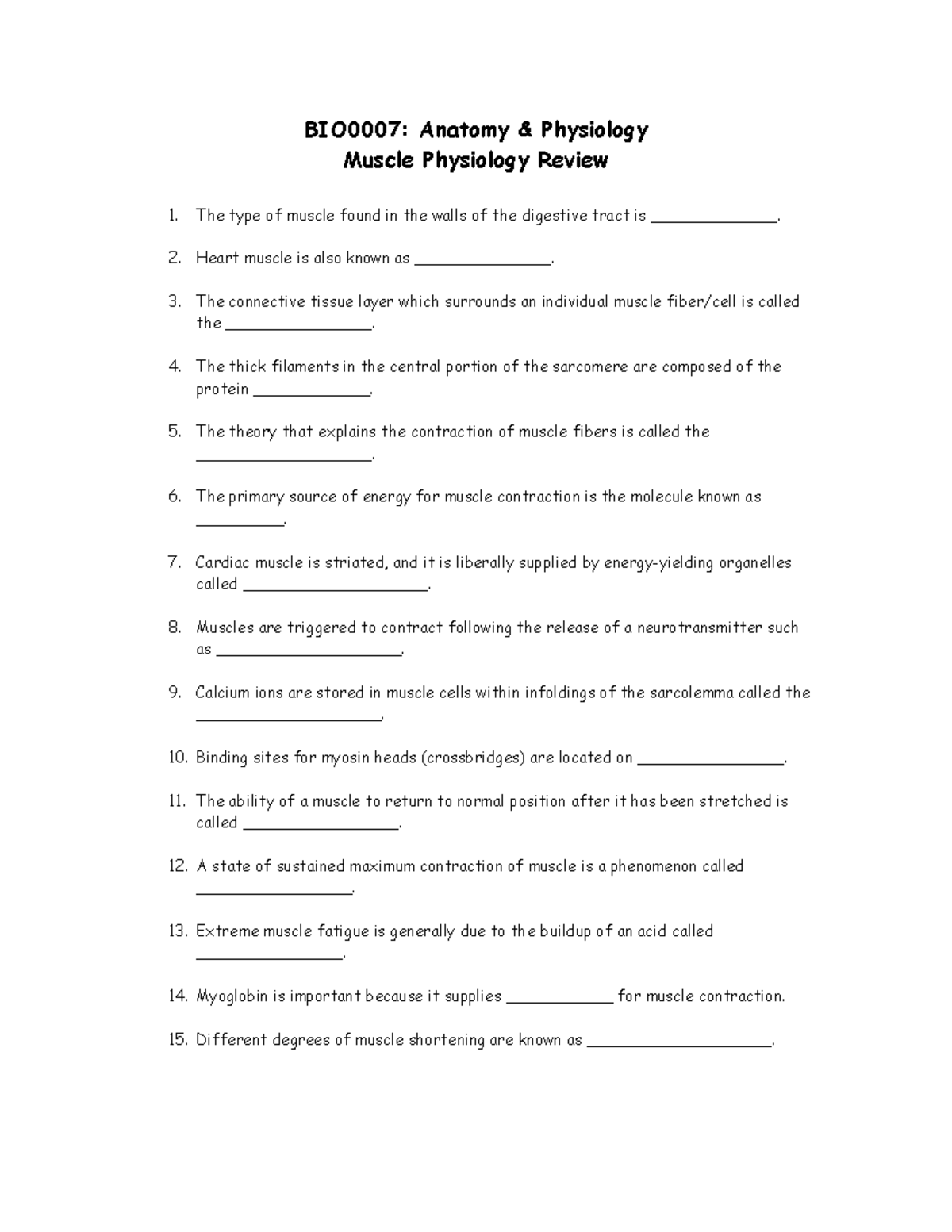 Muscle physiology review - BIO0007: Anatomy & Physiology Muscle ...