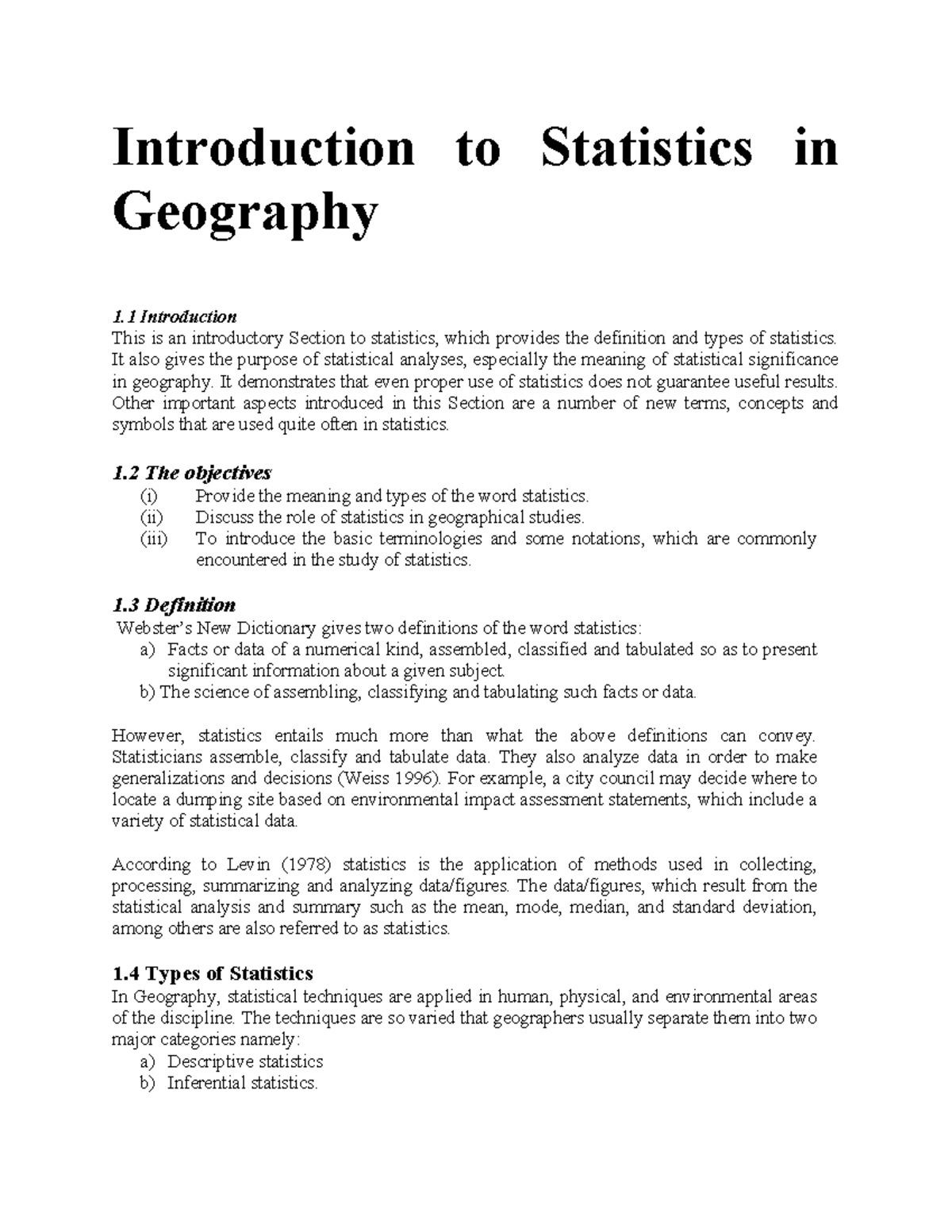 introduction to programming - Introduction to Statistics in Geography 1 ...