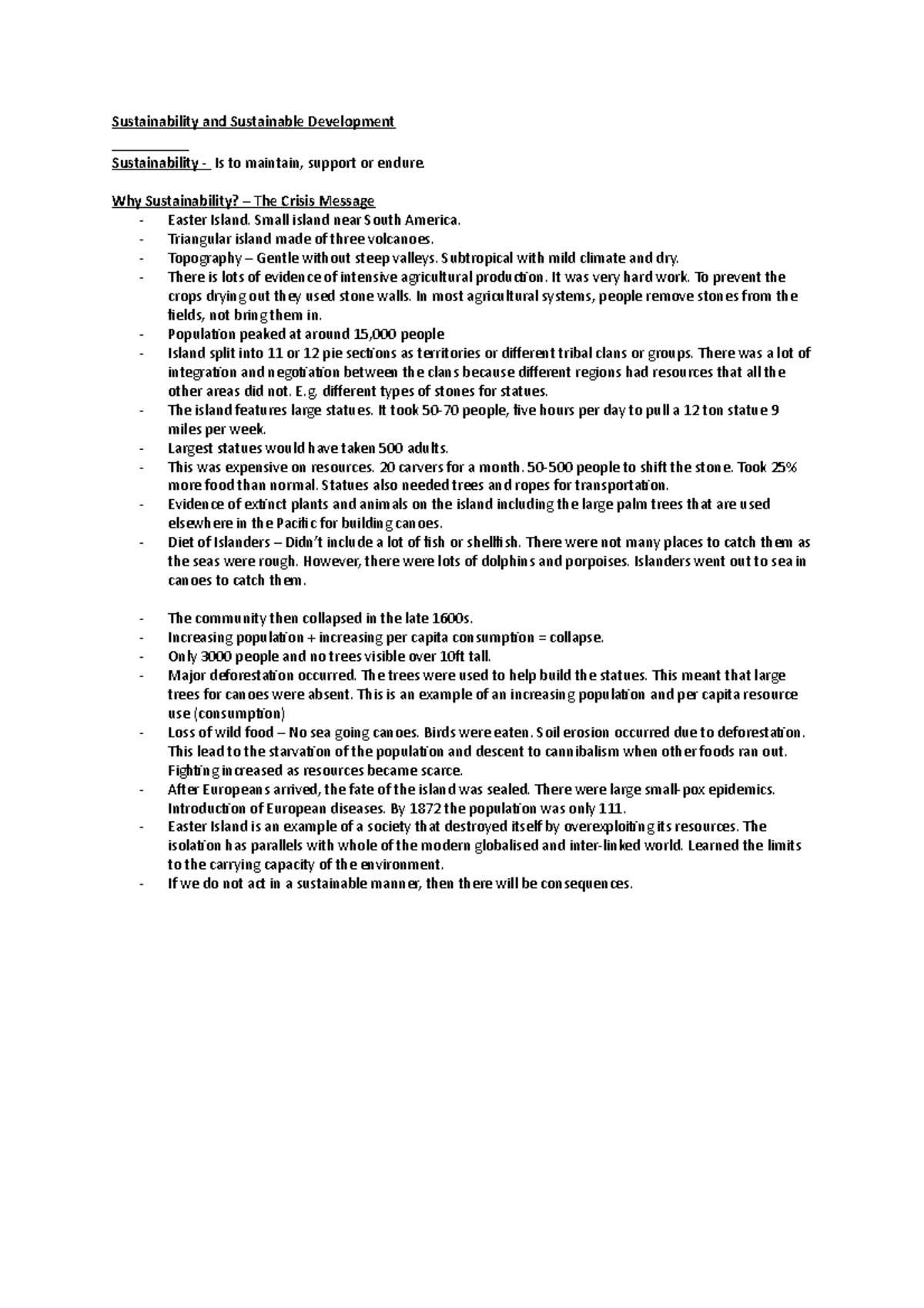 Sustainability and Sustainable Development - Lecture Notes ...