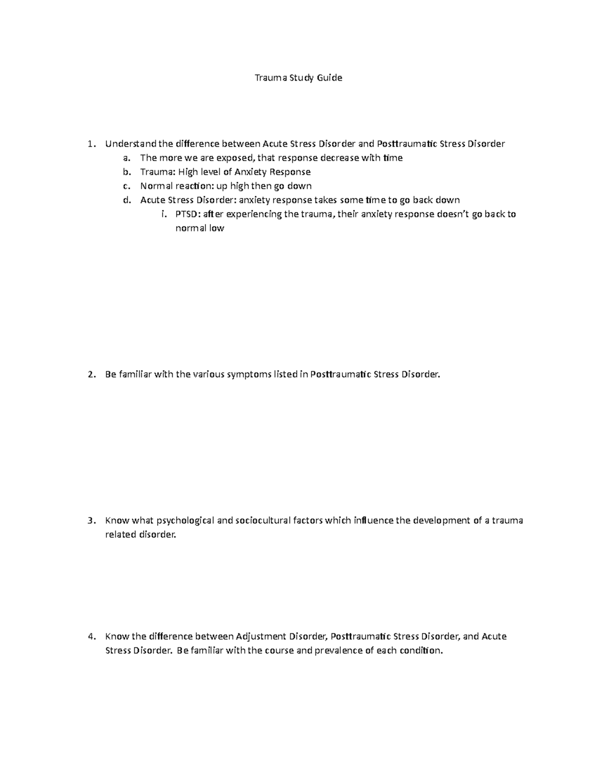 Trauma Study Guide - Trauma Study Guide Understand the difference ...