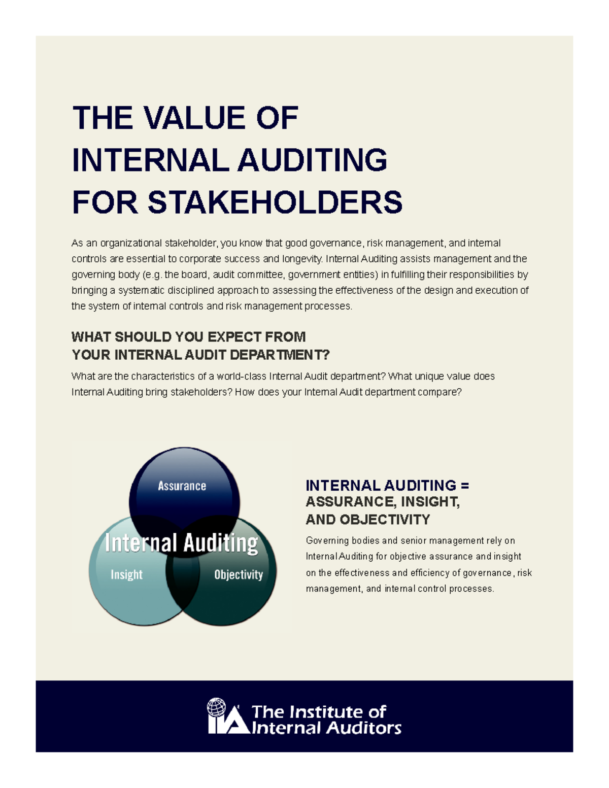 IA1 - ia1 - THE VALUE OF INTERNAL AUDITING FOR STAKEHOLDERS As an ...