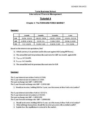 Tutorial 1 - tuto : Introduction to Multinational Financial Management - Senior Finance 1 Tunis ...