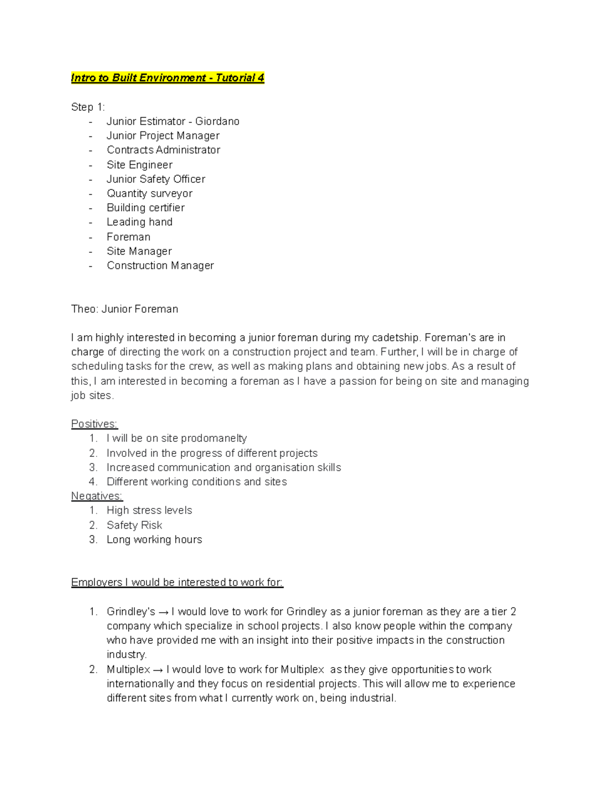 Final Intro to Built Environment - Tutorial 4 - Intro to Built Environment - Tutorial 4 Step 1 ...