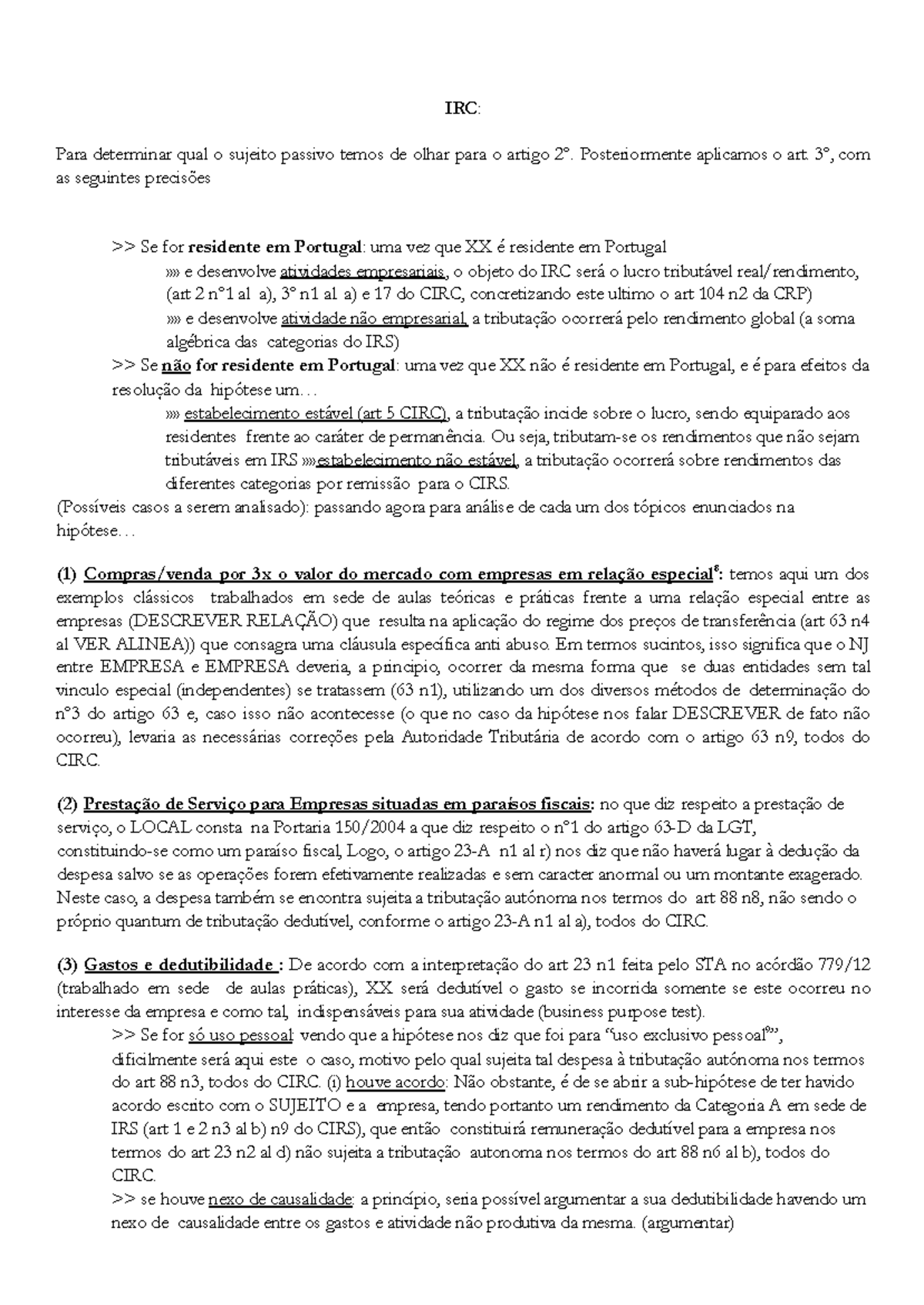 Esquema IRC - IRC: Para determinar qual o sujeito passivo temos de olhar para o artigo 2º. - Studocu