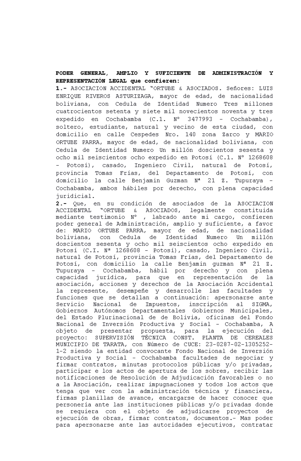 Poder ortube - Practica - PODER GENERAL, AMPLIO Y SUFICIENTE DE ...