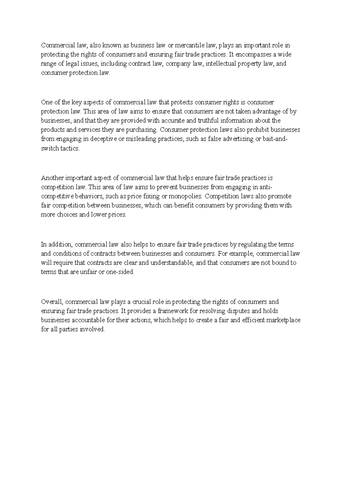 The role of commercial law in protecting the rights of consumers and ...