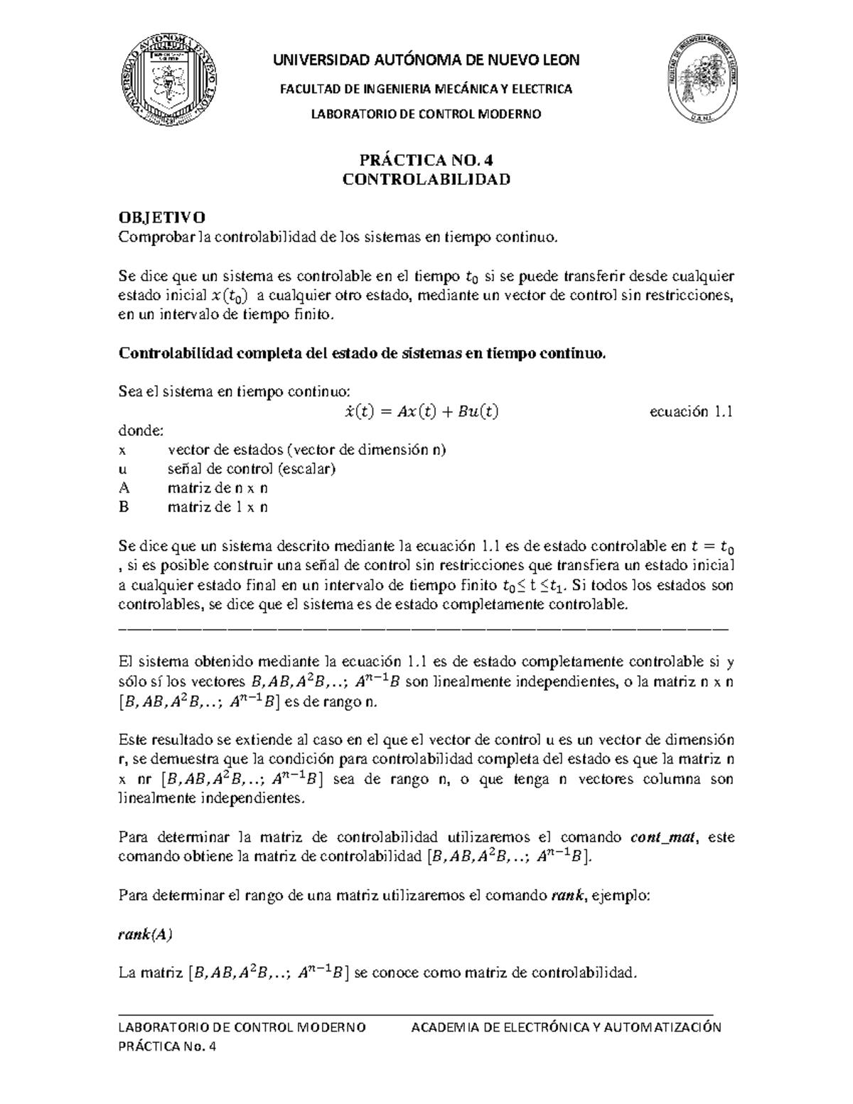 4 CM Scilab 2020 - Practica 4 - Control Moderno Y Laboratorio - UANL - Studocu