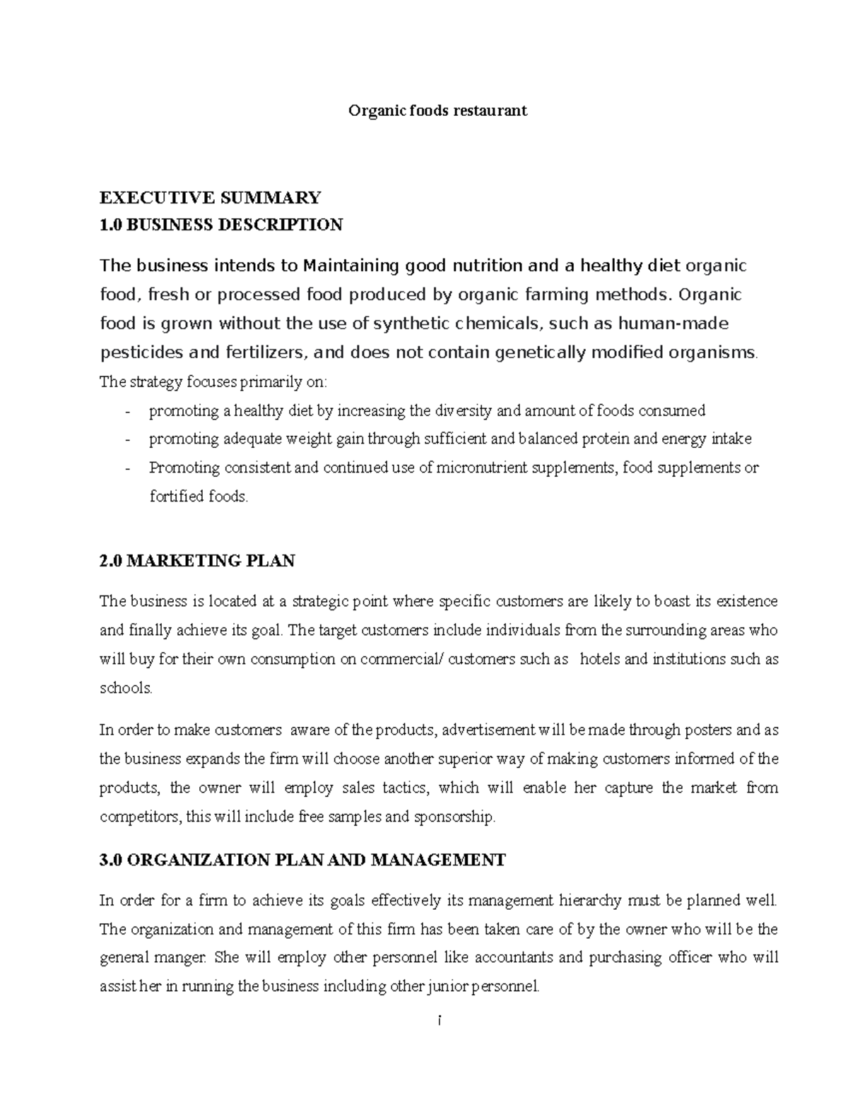 Big mama's dishes - fghgfh - Organic foods restaurant EXECUTIVE SUMMARY ...