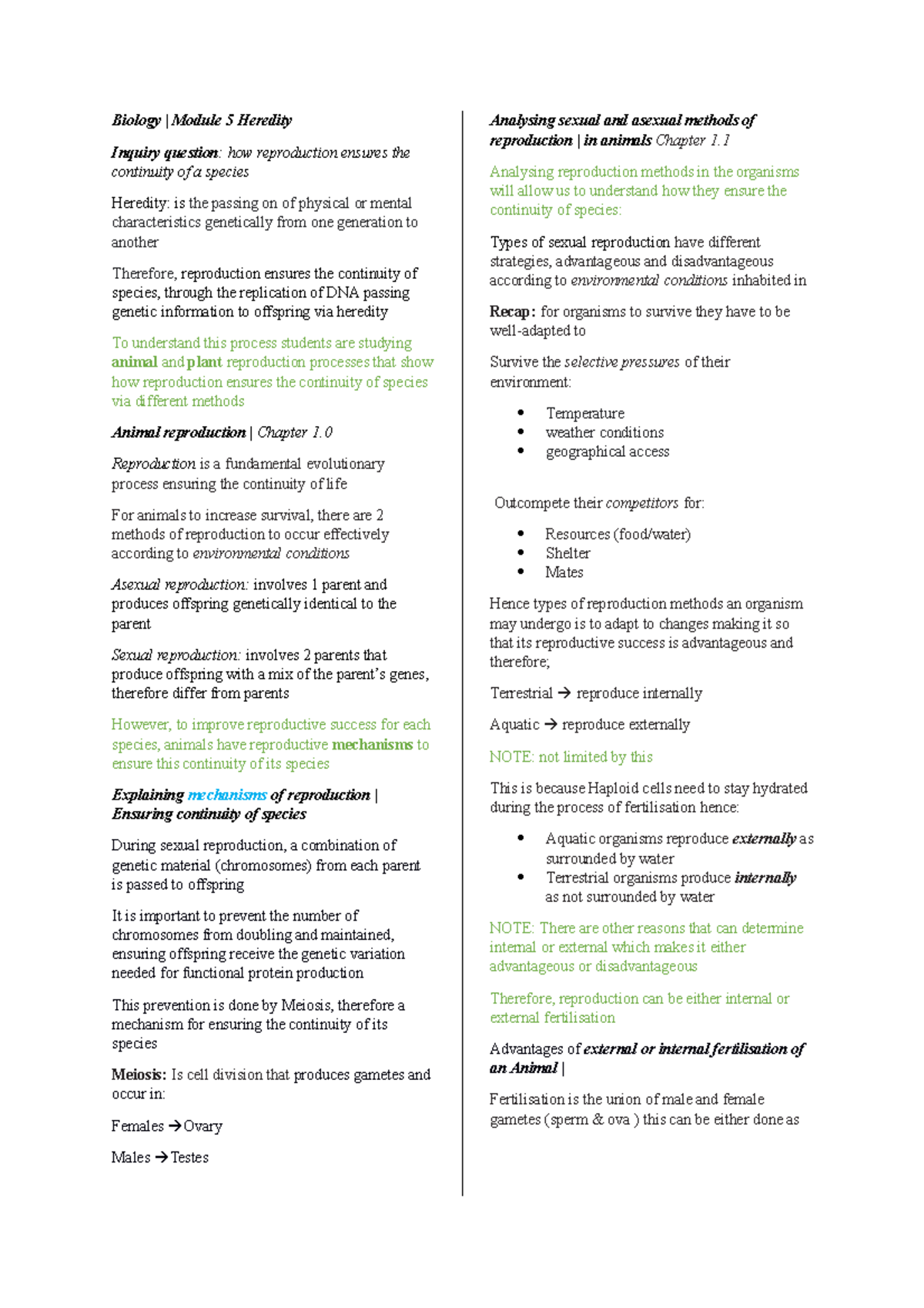 Biology Module Five Topic one HSC Notes - Biology | Module 5 Heredity ...