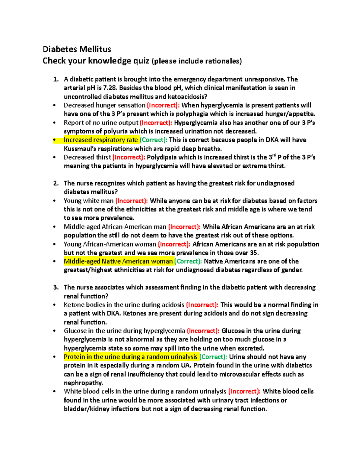 DM Check Your Knowledge Quiz - Diabetes Mellitus Check your knowledge ...