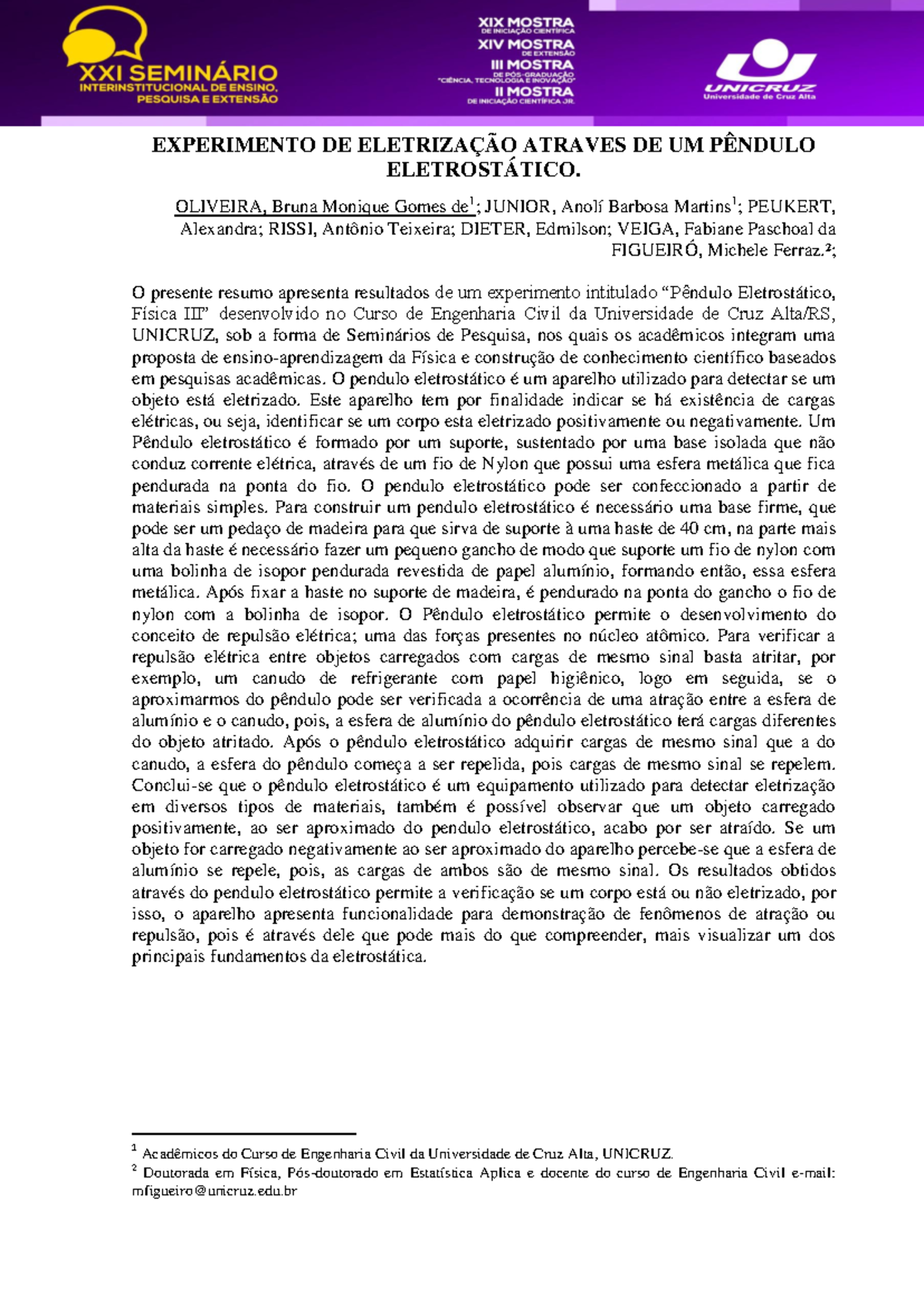 Experimento DE Eletrização Atraves DE UM Pêndulo Eletrostático ...