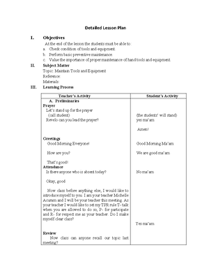 Tools lesson plan - thanks - inning Area: THE W. Grade WeF: 7 Owaflgni ...