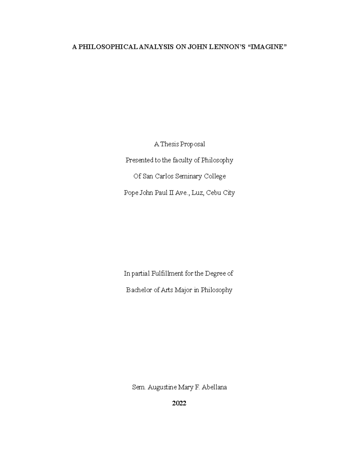 John Lennon Imagine - A PHILOSOPHICAL ANALYSIS ON JOHN LENNON’S ...