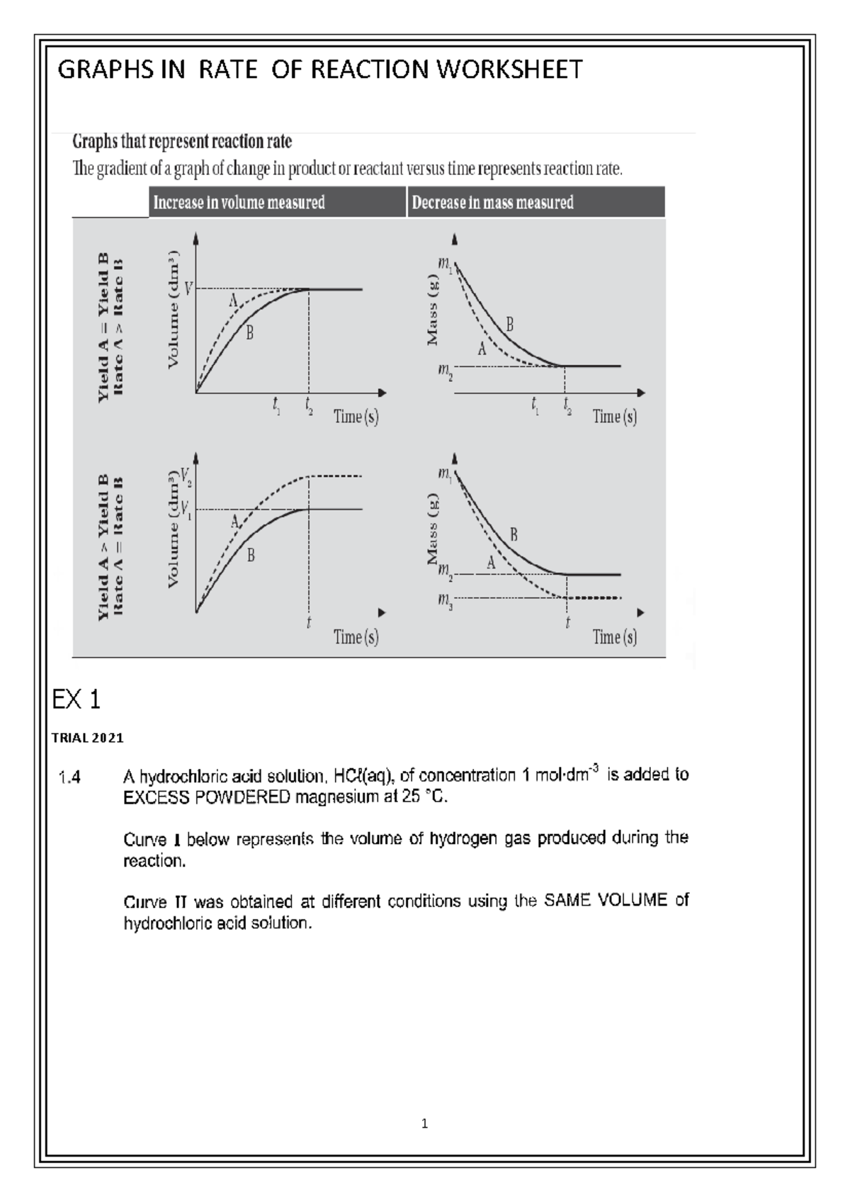 Rate of reactions - JOT 120 - GRAPHS IN RATE OF REACTION WORKSHEET EX 1 ...
