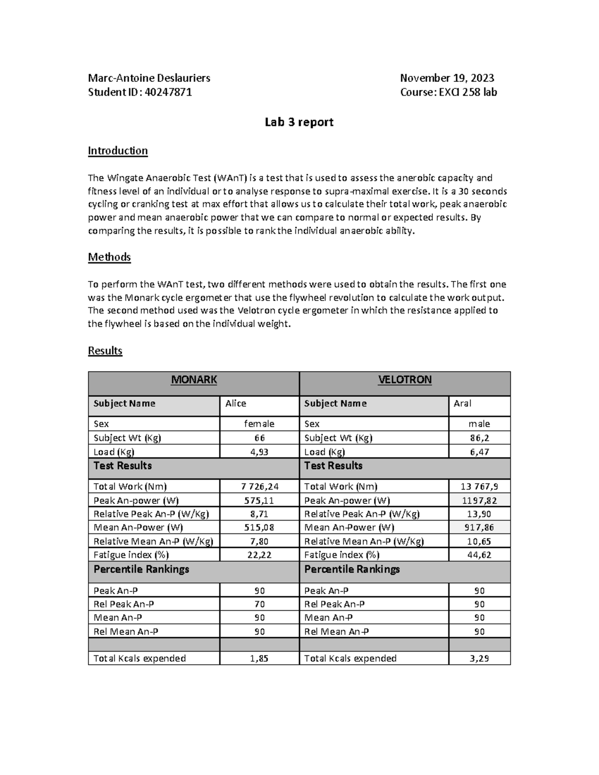 Lab report 3 exci 258 - Rapport de laboratoir final - Marc-Antoine ...
