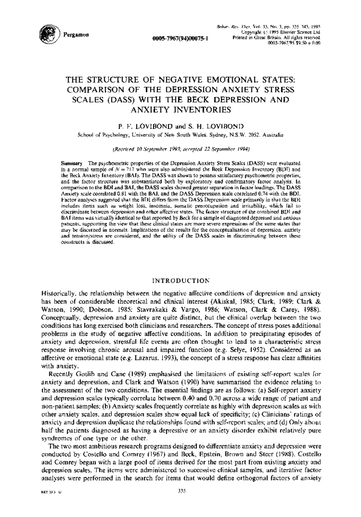 1-s2 - Biology paper - ~ Pergamon 0005-7967(94)00075- BehaP. Res. Ther ...