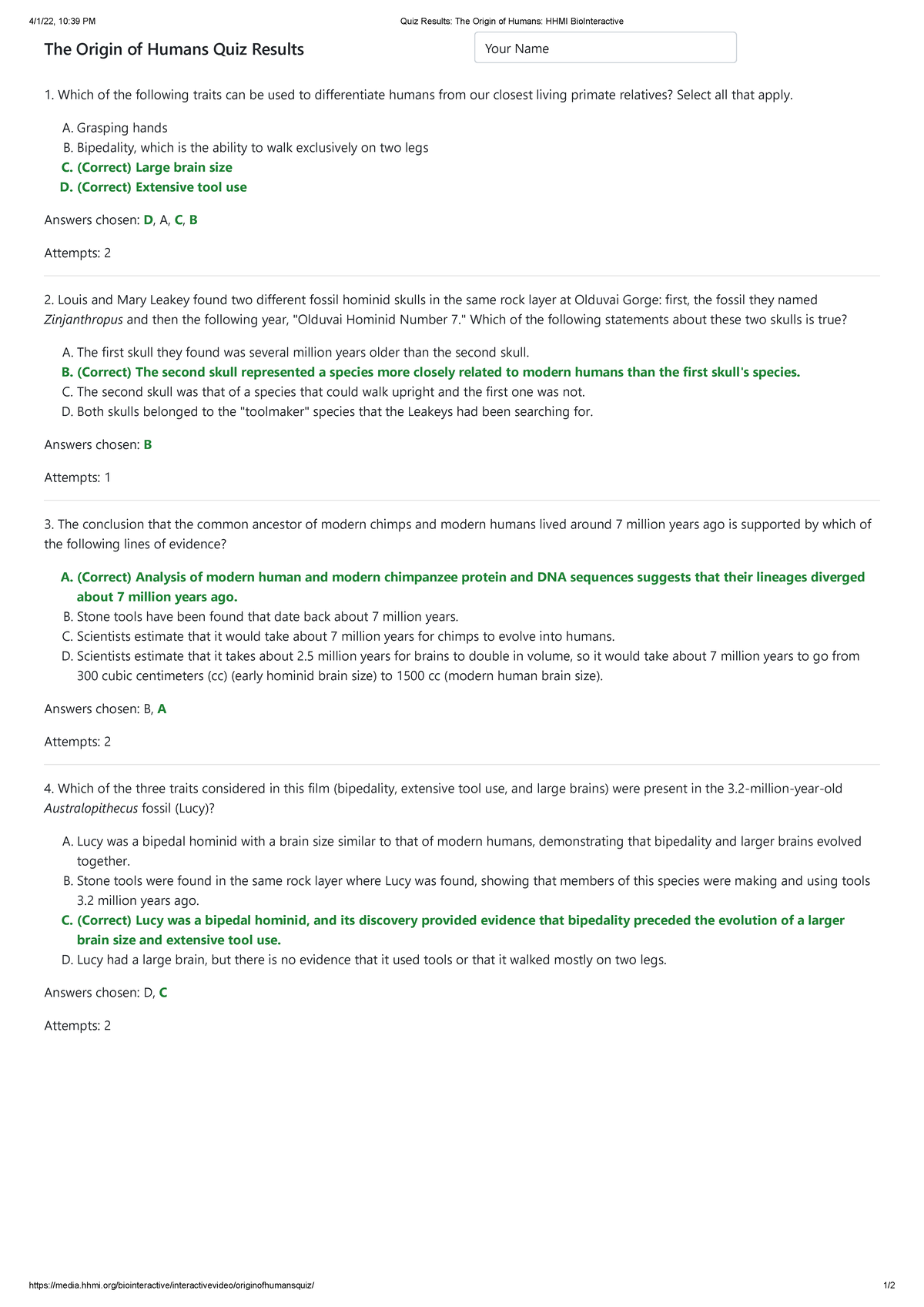 Interactive Video The Origin of Humans HHMI Bio Interactive - 4/1/22 ...