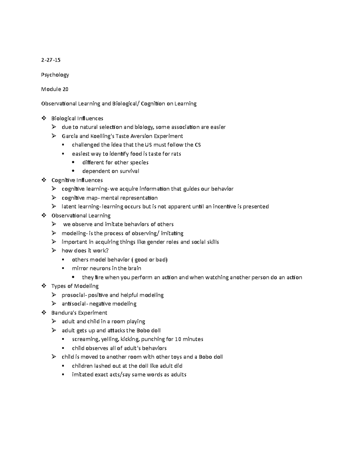 Module 20 - 2-27-15 Psychology Module 20 Observational Learning and ...