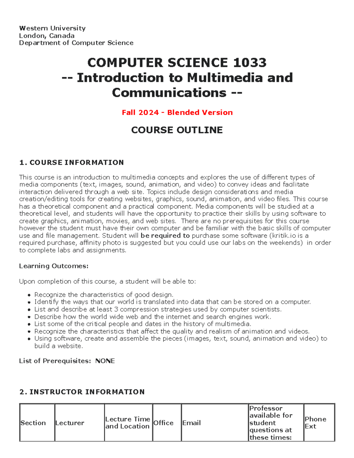 Comp Sci 1033 Syllabus - Detailed notes on course admin - Western ...