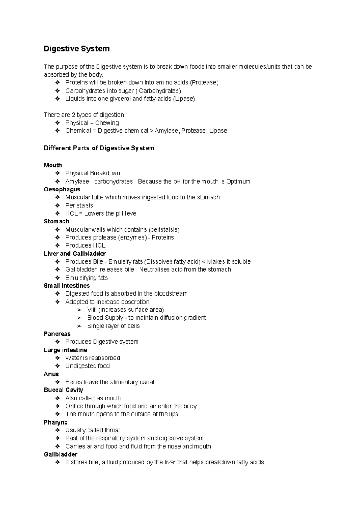 Digestive System - Bio assignment - Digestive System The purpose of the ...