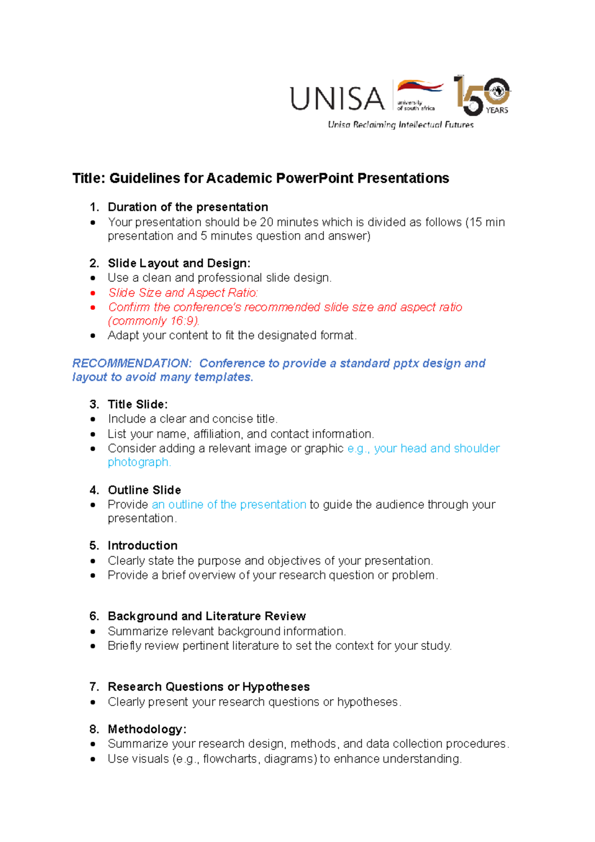 Guidelines for Academic Power Point - Title: Guidelines for Academic ...