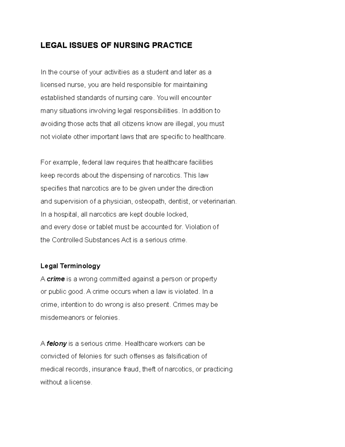 Legal Issues OF Nursing Practice - LEGAL ISSUES OF NURSING PRACTICE In ...