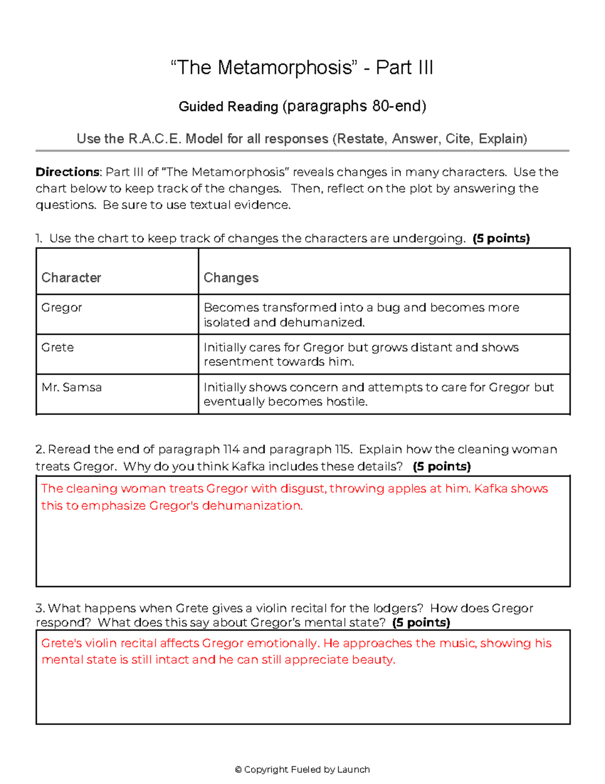 Copy of The Metamorphosis Part III - Guided Reading - “The ...