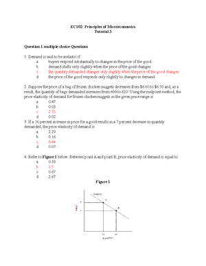 EC102 Tutorial 9 Solution - EC102: Principles of Microeconomics Tutorial 9 Solutions Question 1 ...