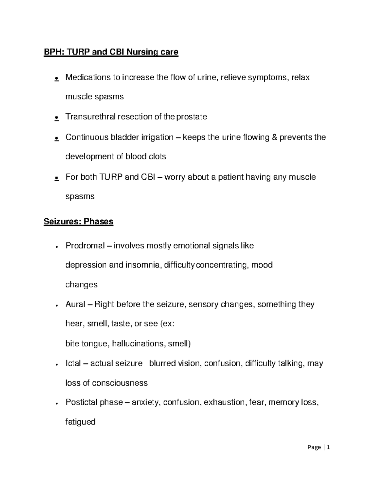 BPH Seizures Multiple Sclerosis Myasthenia Gravis Parkinson's Disease ...