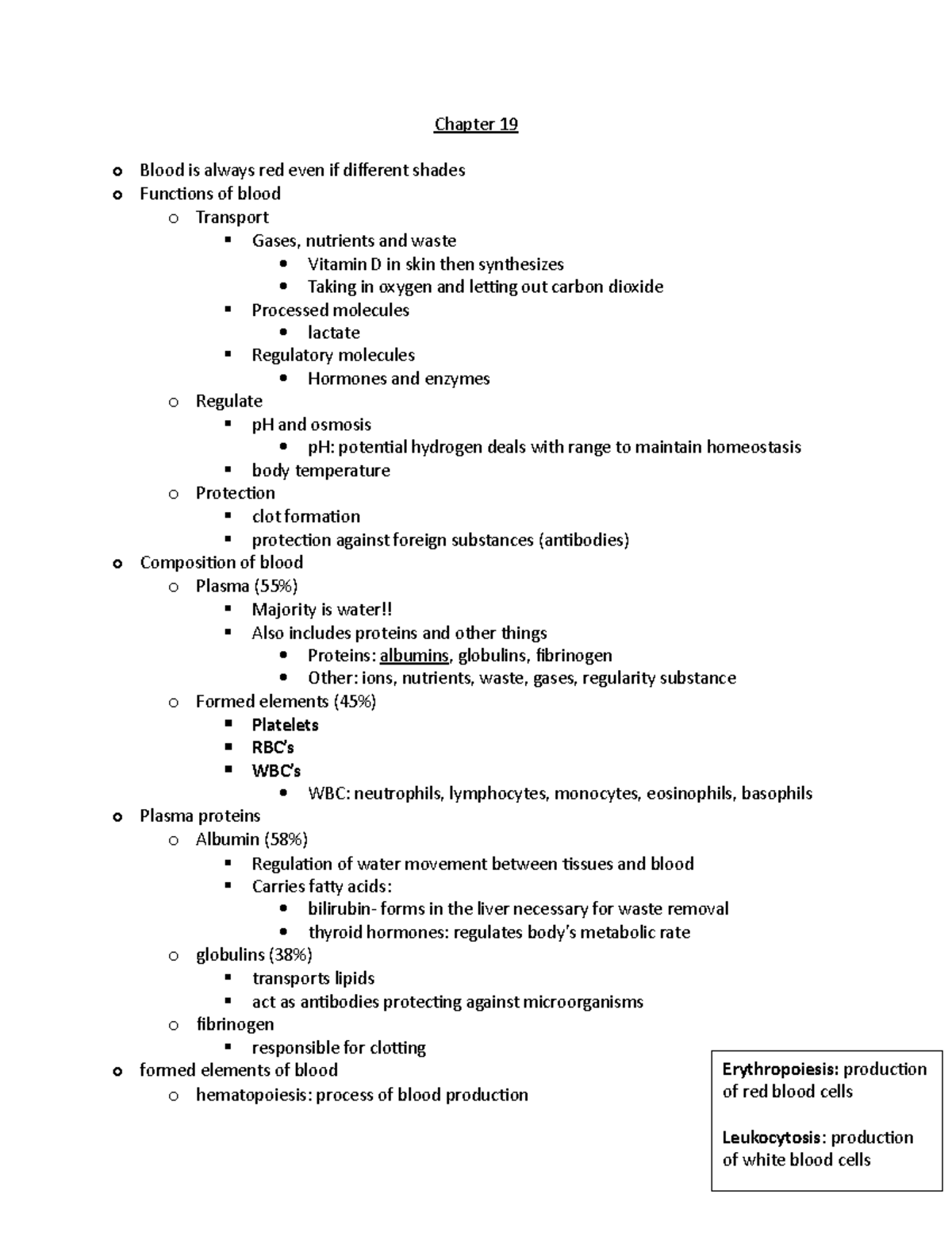 Chapter 19 - lecture notes lecture notes - Chapter 19 o Blood is always ...