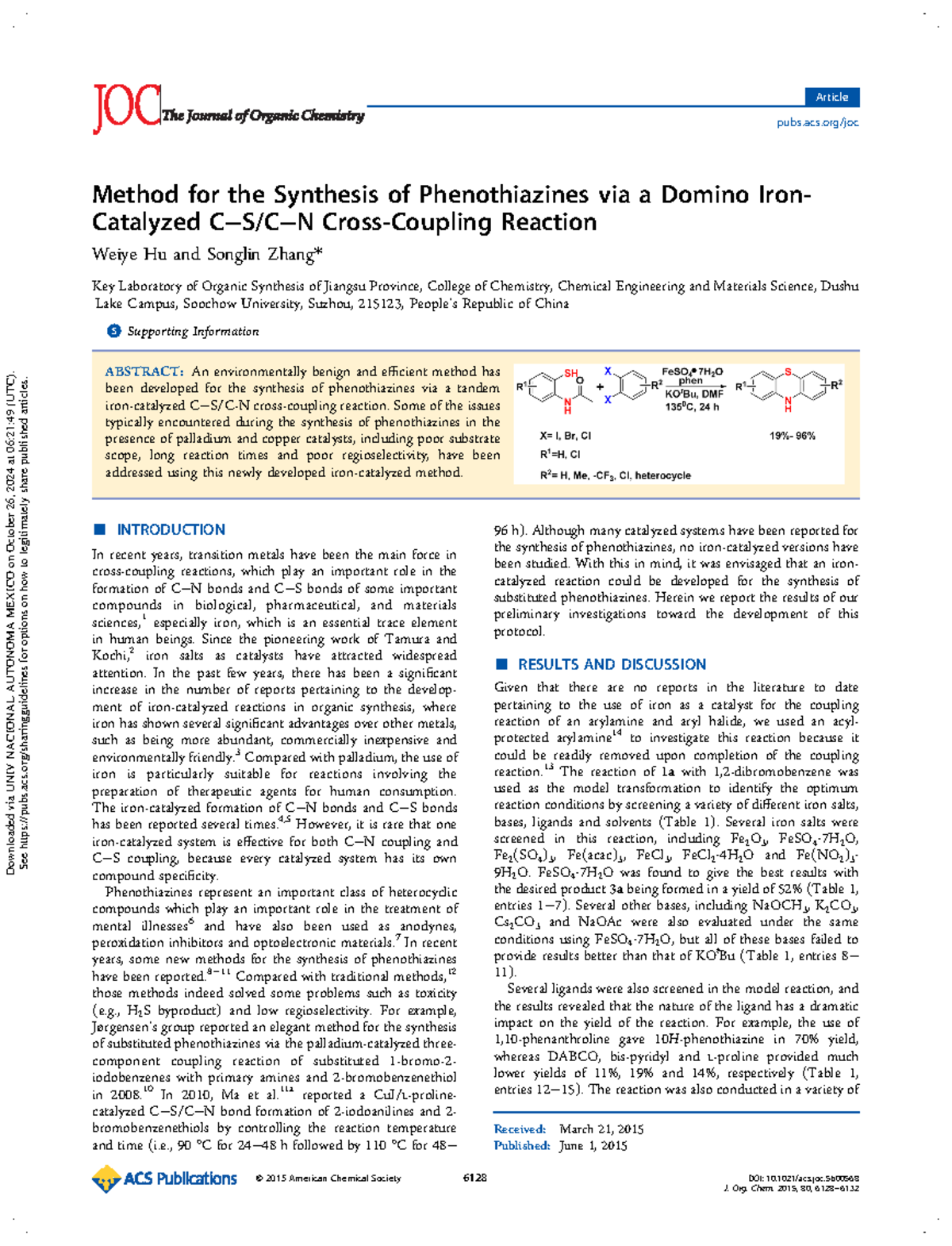 Hu zhang 2015 method for the synthesis of phenothiazines via a domino ...