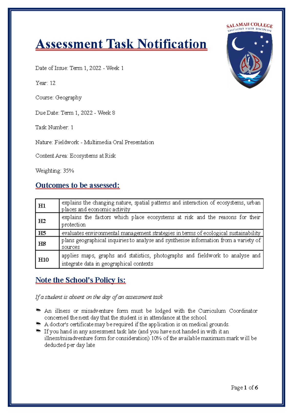 Gepgraphy Task 1 - GEOGRAPHY - Assessment Task Notification Date of ...